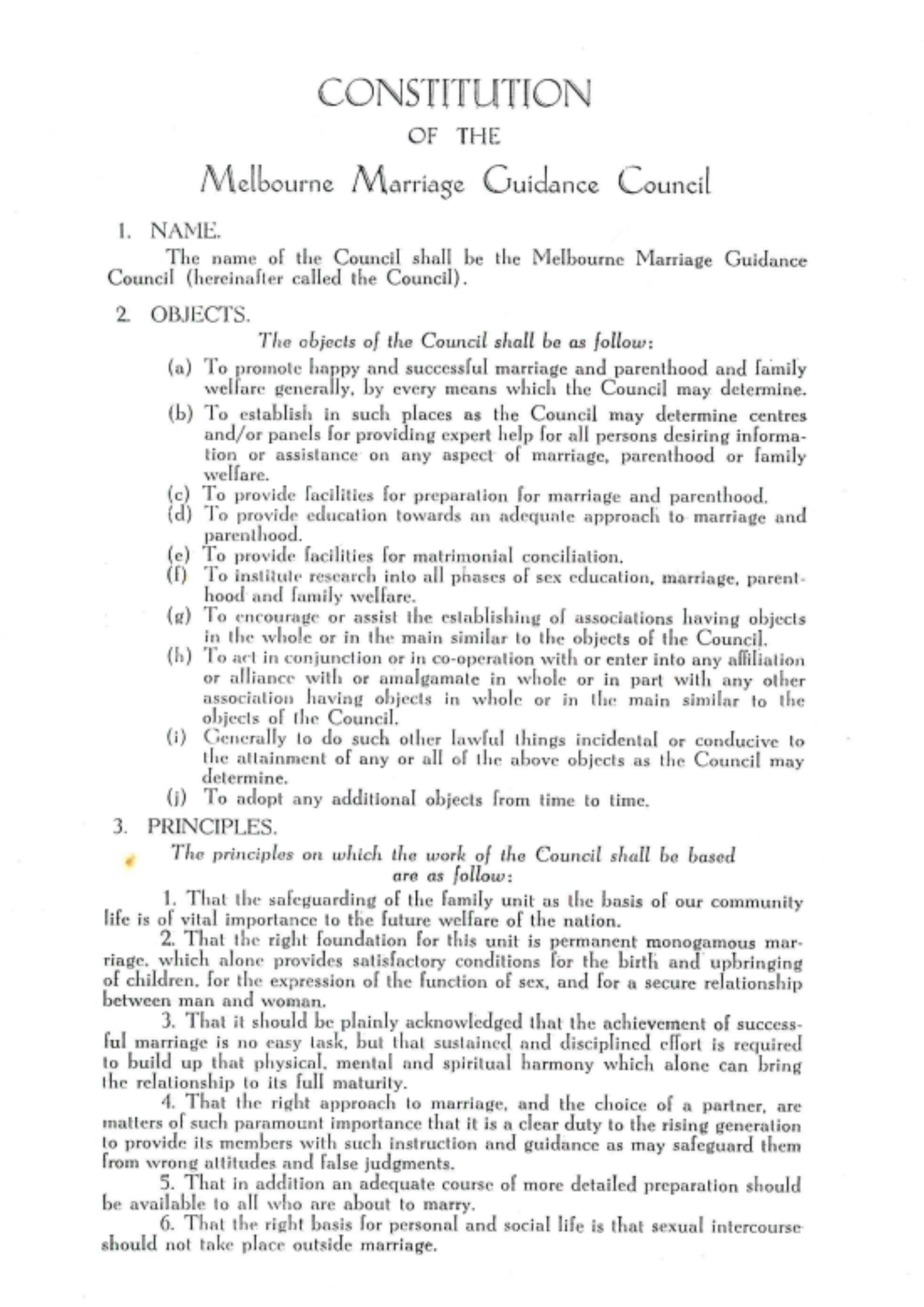Constitution of the Melbourne Marriage Guidance Council | Relationships ...
